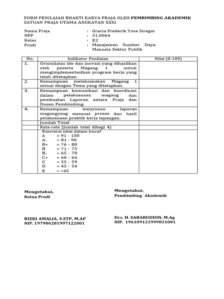 Penilaian BKP Frederik Baruuu | PDF
