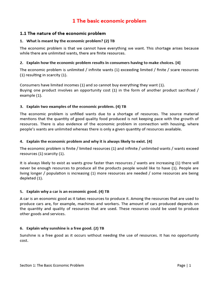 1 The Basic Economic Problem | PDF | Cost Of Living | Labour Economics