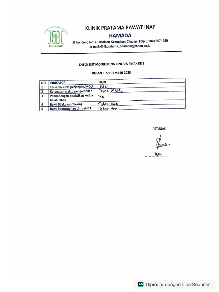 TKK 4 Ep 3 Checklist Monitoring Pihak Ke 3 | PDF