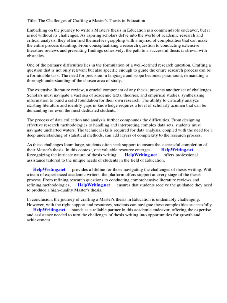 Sample Masters Thesis in Education | Download Free PDF | Thesis | Analysis
