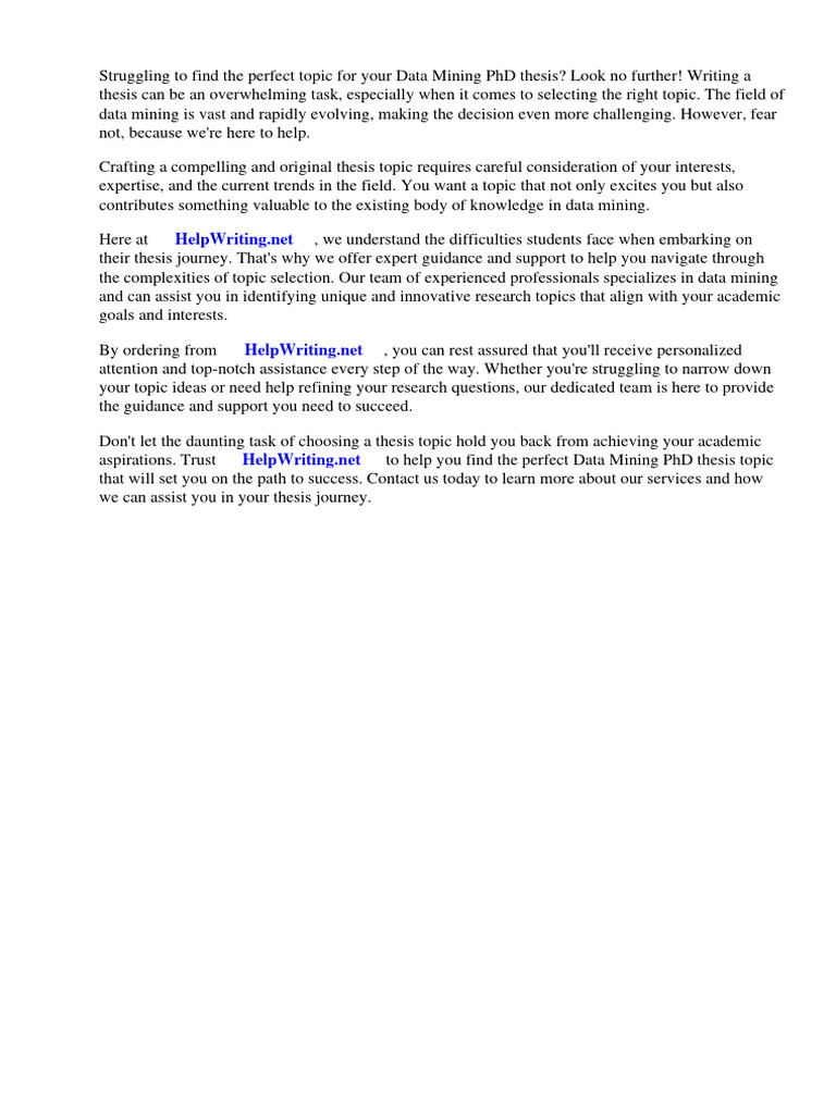 Data Mining PhD Thesis Topic Guide | PDF | Career & Growth