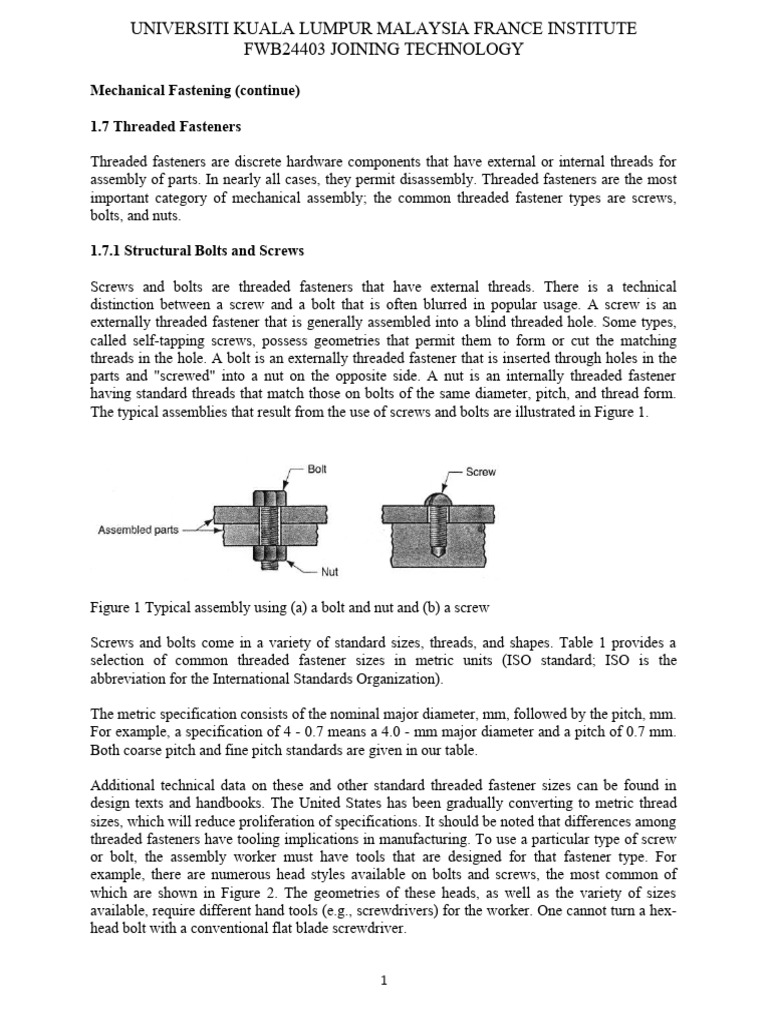 Topic 2A - Mechanical Fastener | PDF