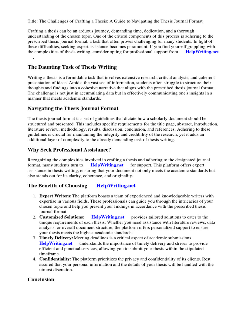 Thesis Journal Format | PDF | Citation | Thesis