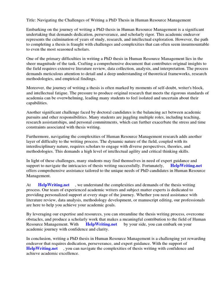 PHD Thesis in Human Resource Management PDF | PDF | Human Resource Management | Employment