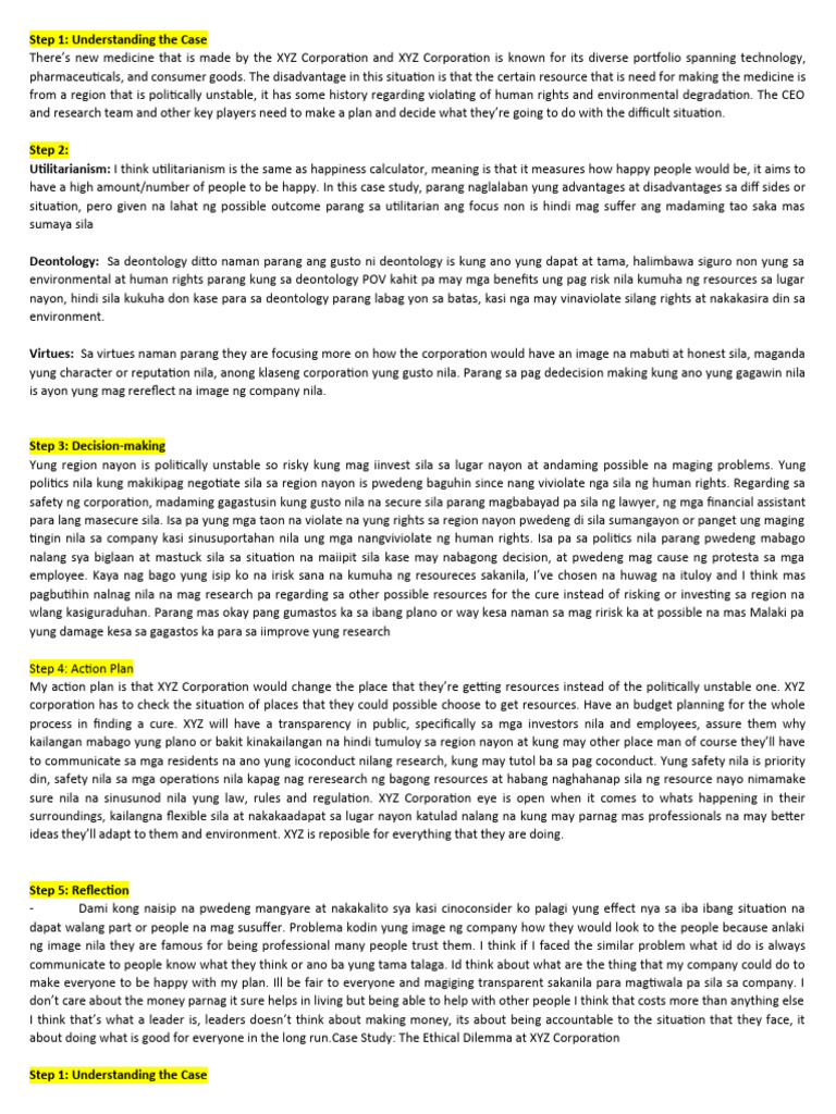 Case Study Xyz Company Pdf Virtue Ethics Choice