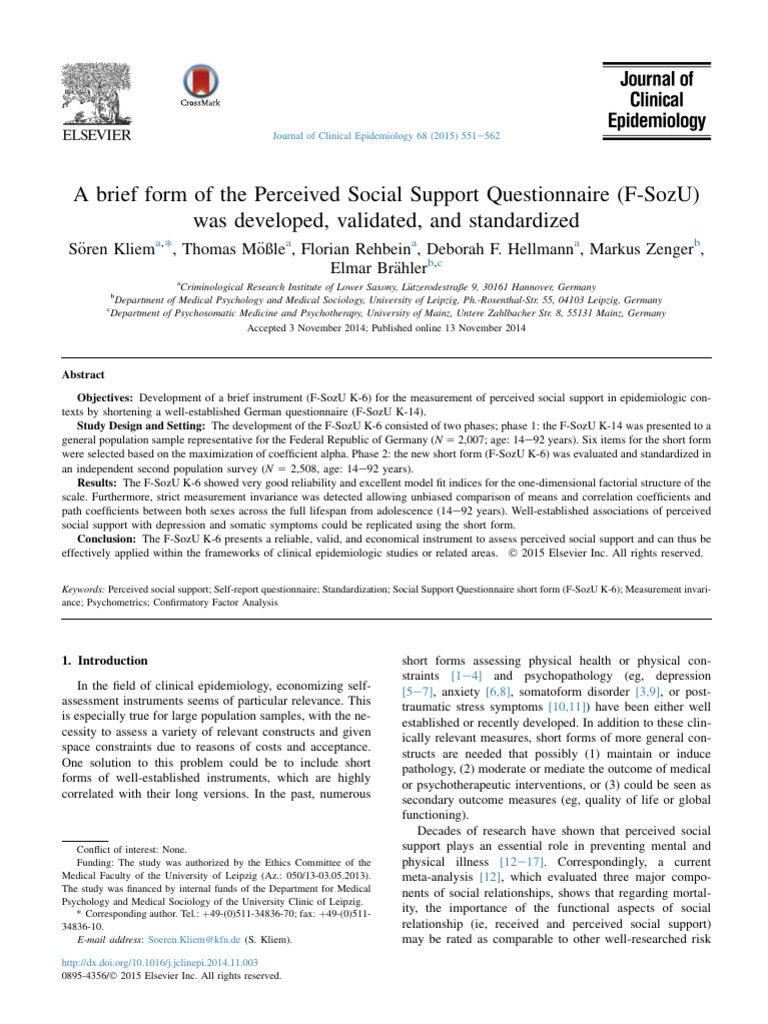 Percieved Social Support Questionnaire | Download Free PDF | Social Support