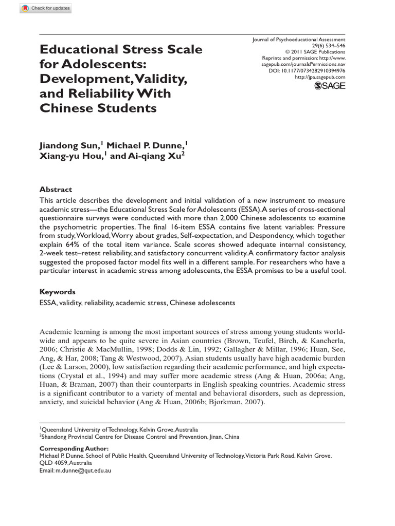 (ESSA) Scale Article With Scoring | PDF | Psychometrics | Validity ...