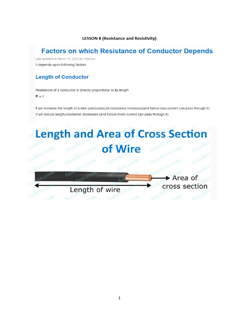 LESSON 8 Resistance and Resistivity | PDF | Science & Mathematics