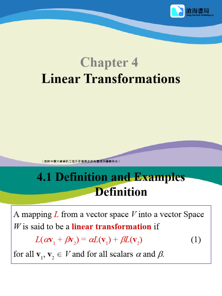 Chapter 4 Linear Transformations | PDF | Linear Map | Operator (Mathematics)