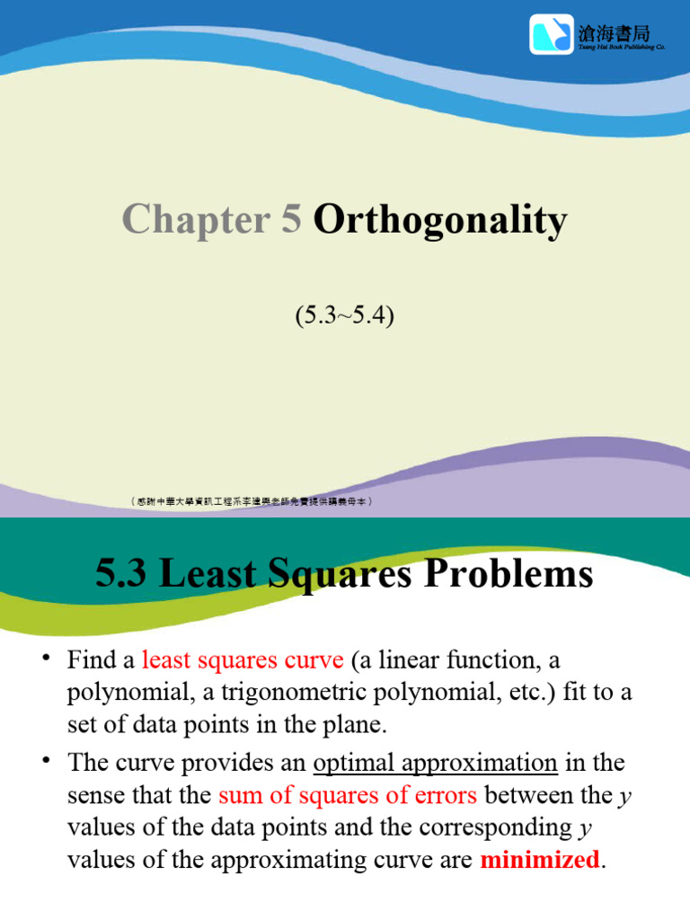 Chapter 5 (5.3 - 5.4) Orthogonality | PDF | Least Squares | Algebra