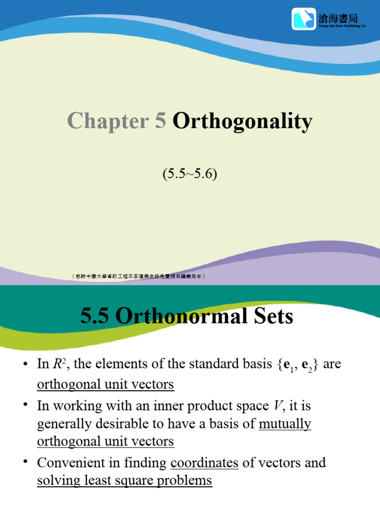 Chapter 5 (5.5 - 5.6) Orthogonality | PDF