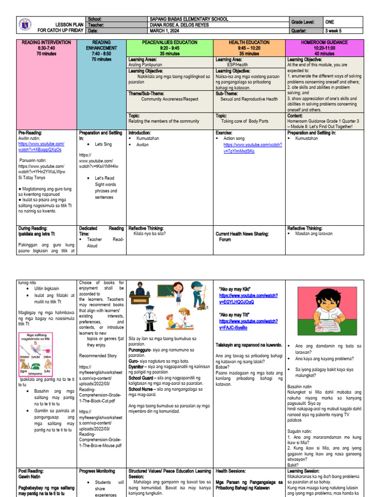Q3 - DLL - Catch Up Friday Week 5 1 1 | PDF | Behavior Modification | Cognition