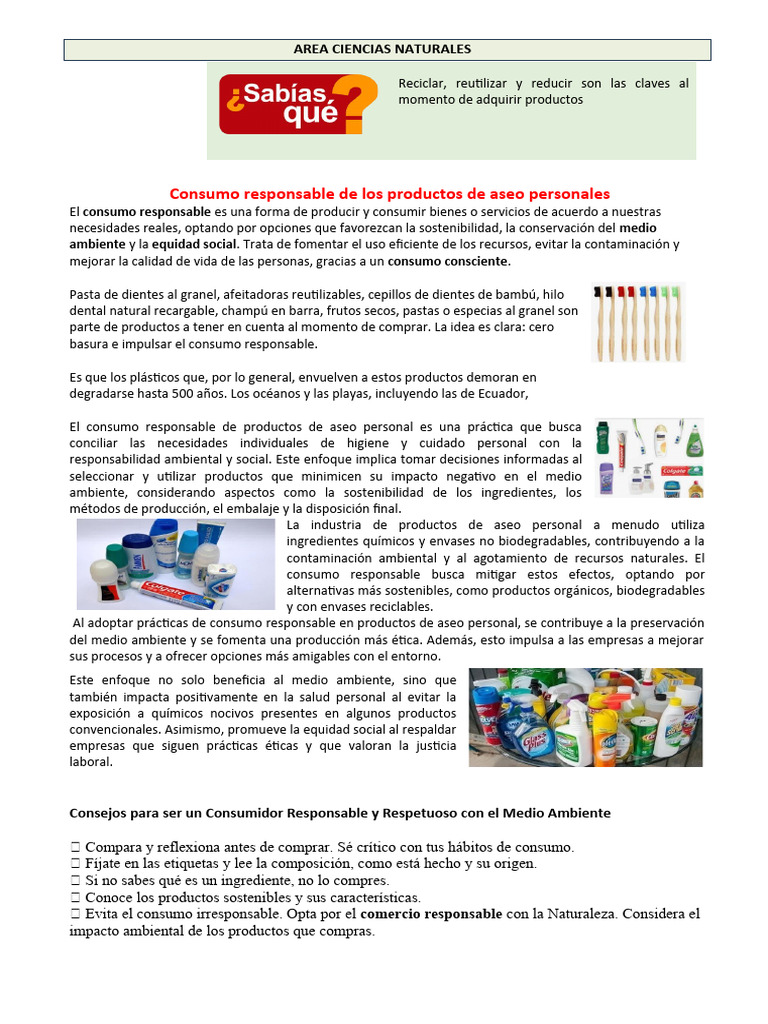Area Ciencias Naturales - El Recreo Verde | PDF | Consumo (economía ...