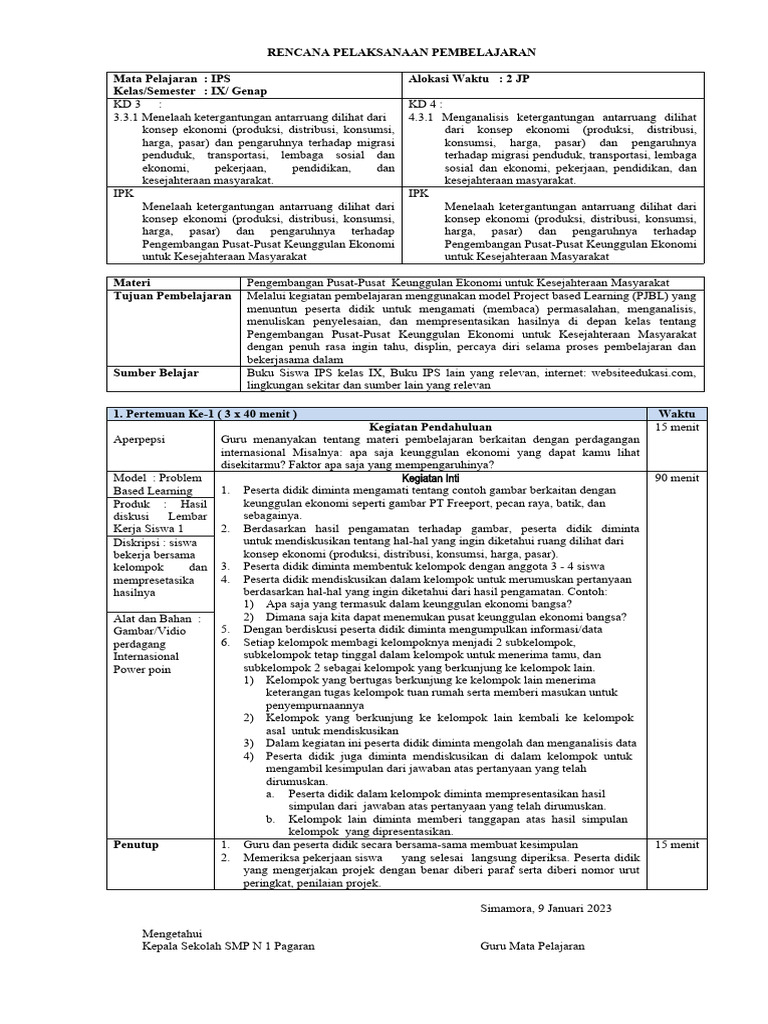 RPP1 Lembar IPS Kelas 9 Materi 5 | PDF