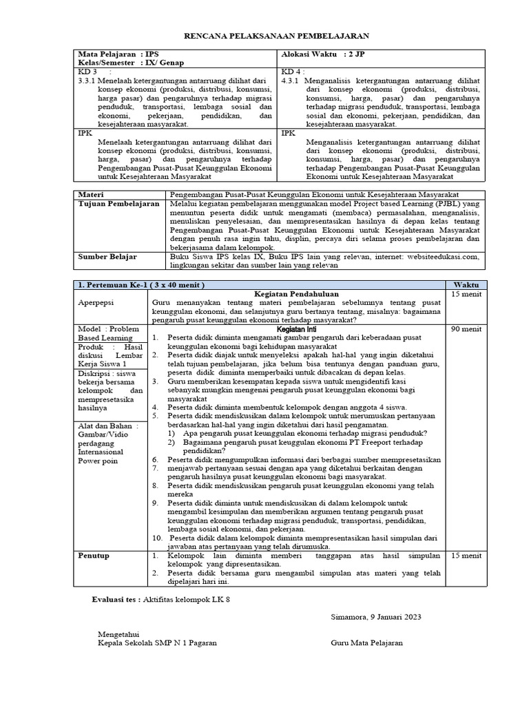 RPP1 Lembar IPS Kelas 9 Materi 6 | PDF