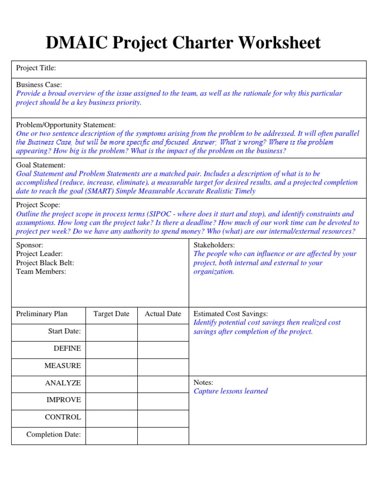 DMAIC Project Charter Template | PDF
