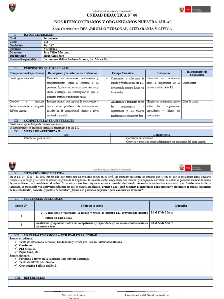 Unidad de Aprendizaje 0 DPCC Quinto | PDF | Evaluación | Aprendizaje