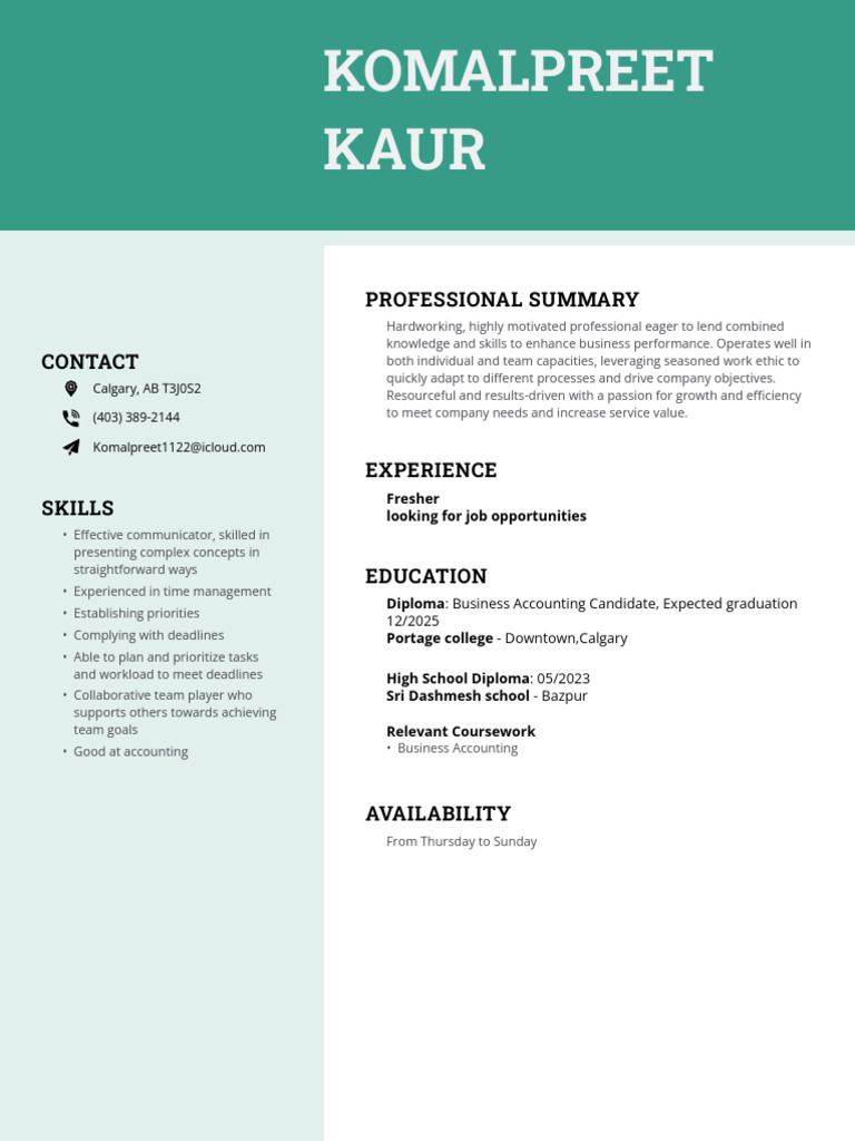Komalpreet Kaur Resume | PDF