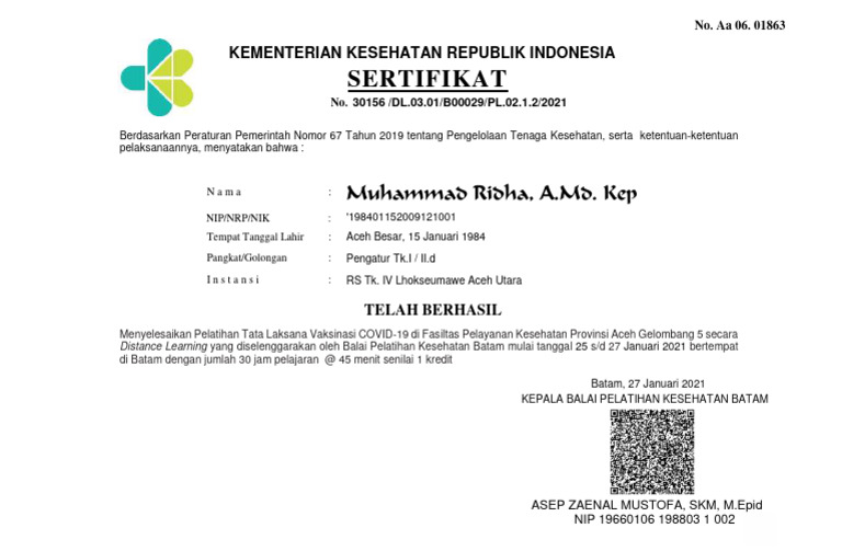 Sertifikat Vaksinator | PDF