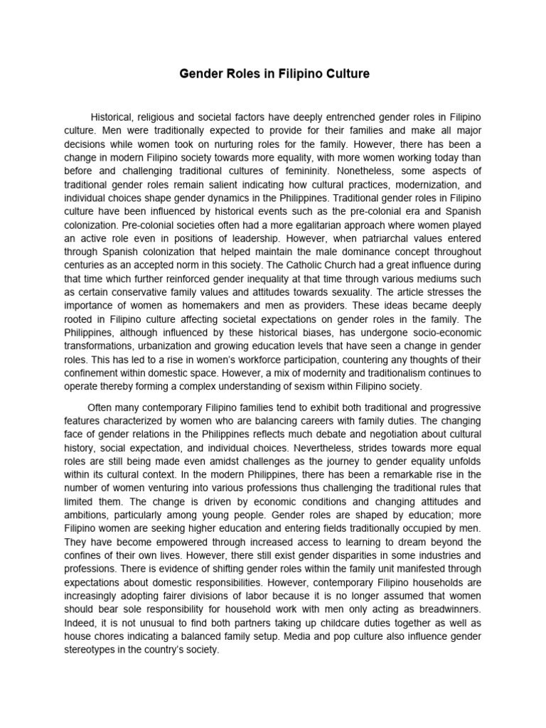 Gender Roles in Filipino Culture | PDF | Gender Role | Gender