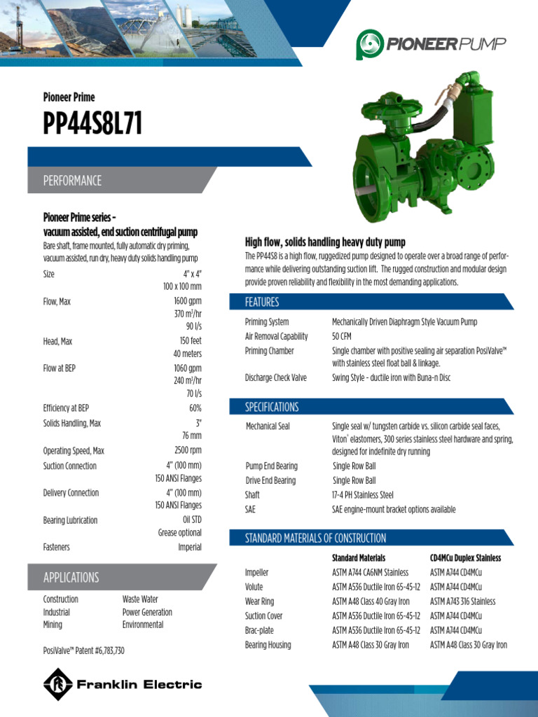 M8047 PP44S8L71 Spec Sheet-1 | PDF | Pump | Gas Technologies