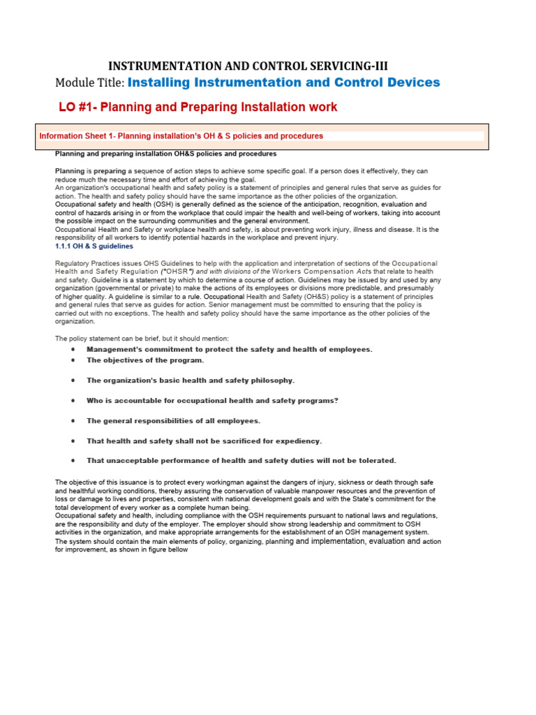 LO #1-Planning and Preparing Installation Work: Installing ...