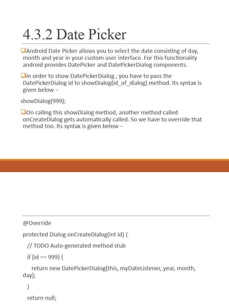 Chp 4 Ui Componentlect Datepicker Pdf Android Operating System Computer Science