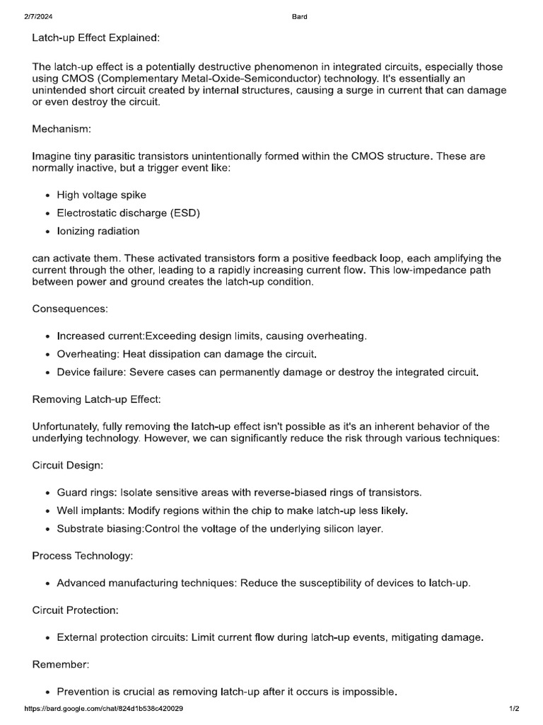 Latch Up Effect and How To Remove It | PDF