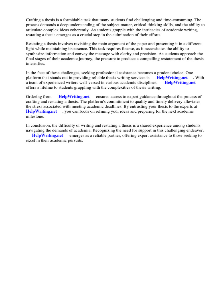 How To Restate Thesis | PDF | Essays | Thesis