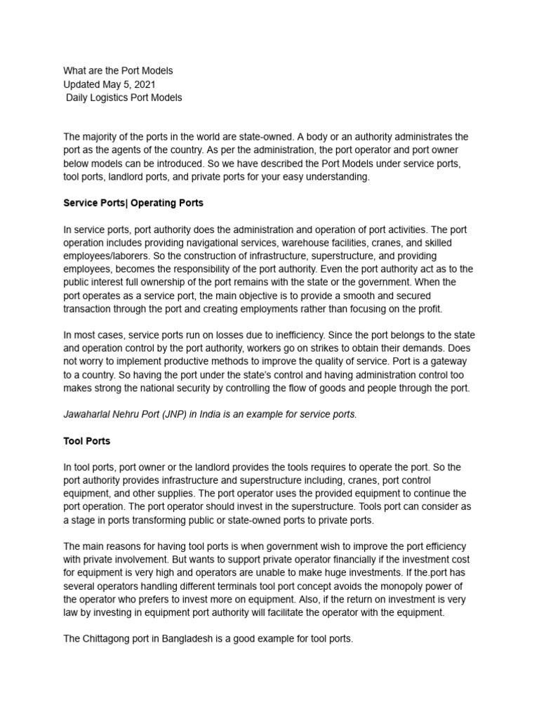 Ports Model | PDF | Port | Employment
