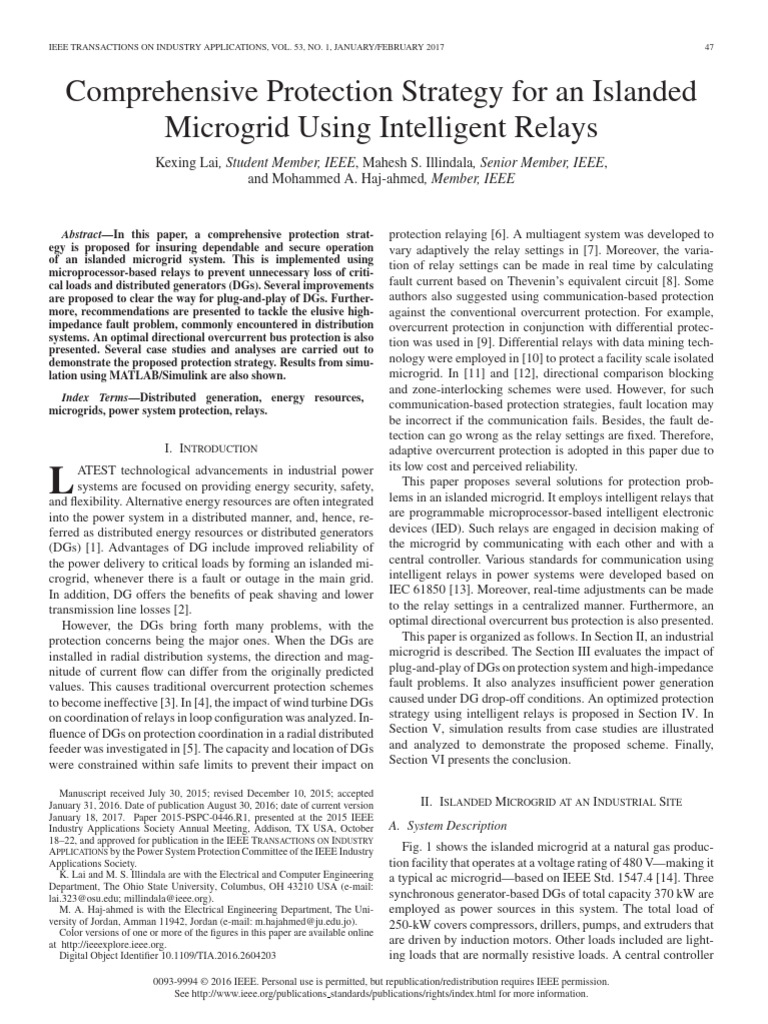 Comprehensive Protection Strategy For An Islanded Microgrid Using Intelligent Relays | PDF ...