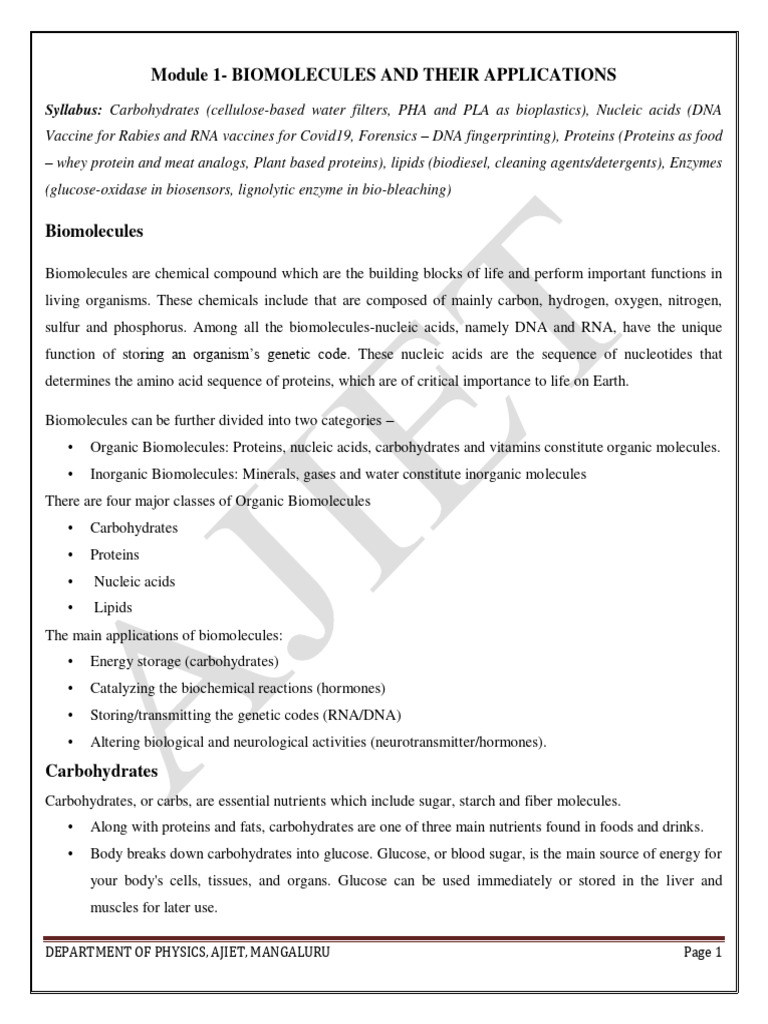 Module 1 Biology Notes | PDF