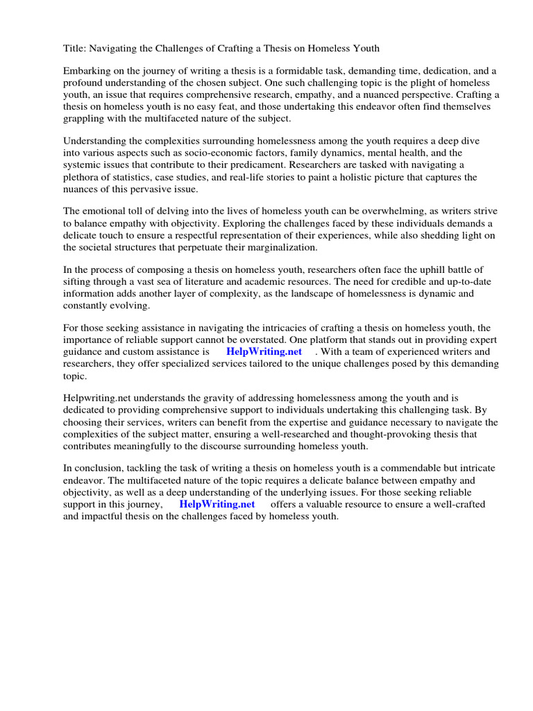 Homeless Youth Thesis Statement | PDF | Homelessness | Mental Health
