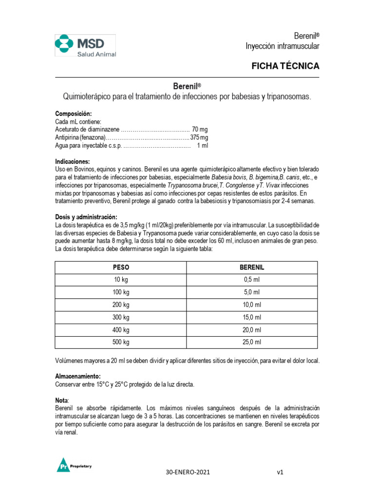 Berenil 1 | PDF | Tratamientos médicos | Medicina CLINICA