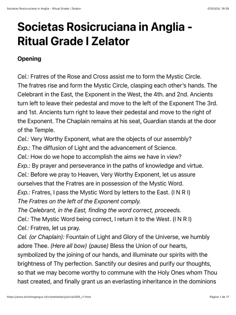 Societas Rosicruciana in Anglia - Ritual Grade I Zelator | PDF | Prayer ...