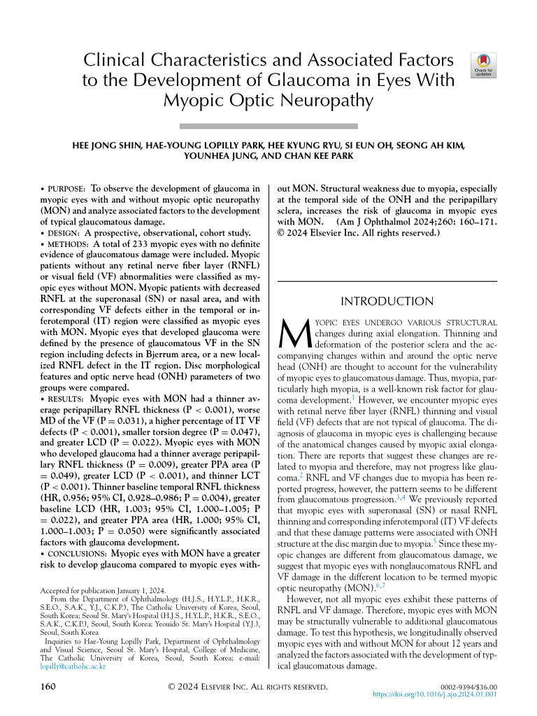 Clinical Characteristics and Associated Factors To The Development of Glaucoma in Eyes With ...