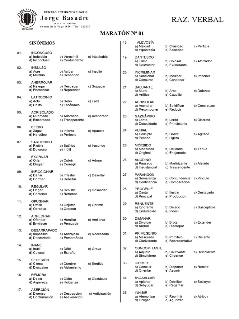 Maratón #01 de Raz. Verbal | PDF