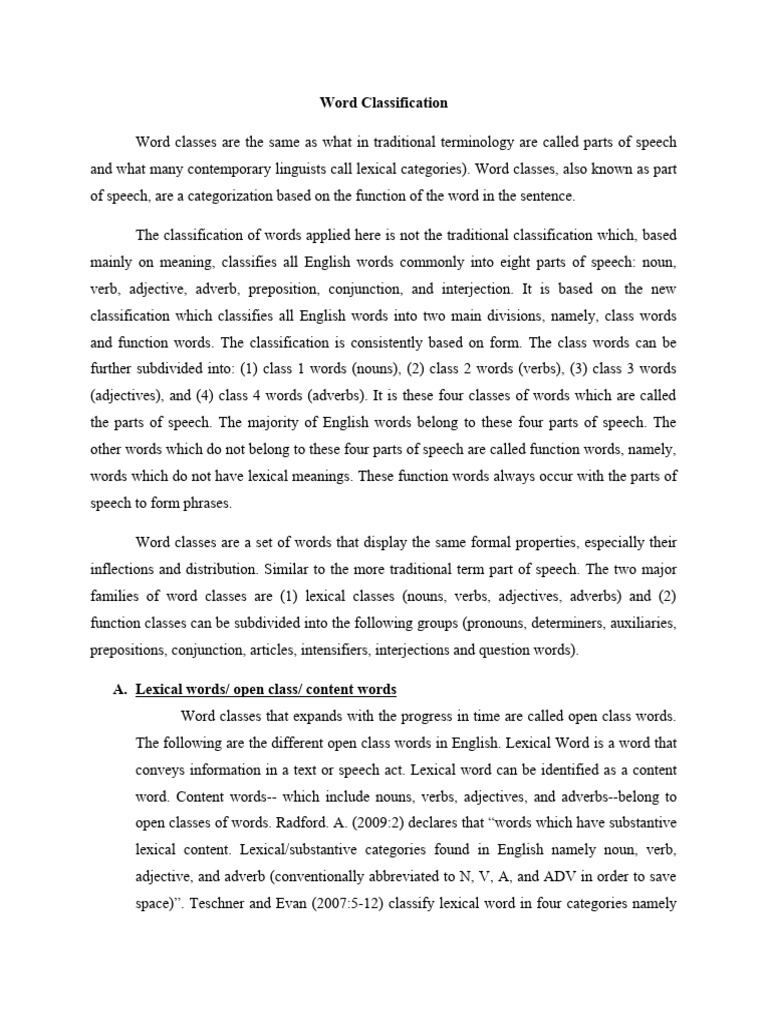 Word Classification | PDF | Part Of Speech | Verb
