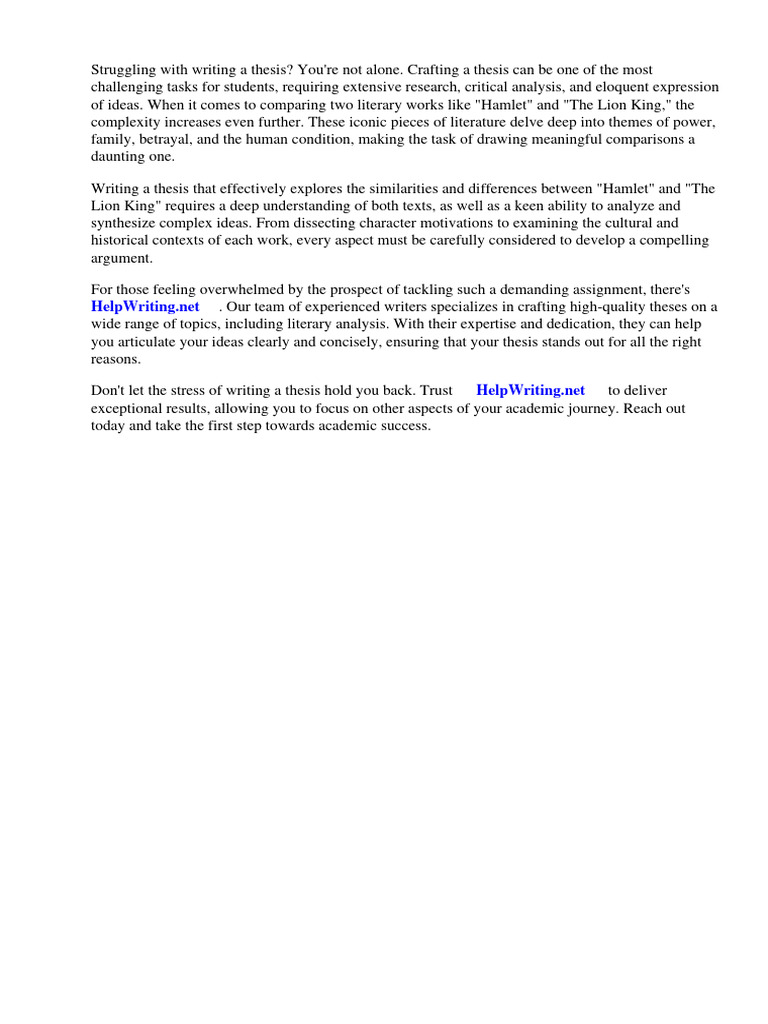 Hamlet Vs Lion King Thesis Statement | PDF | Hamlet