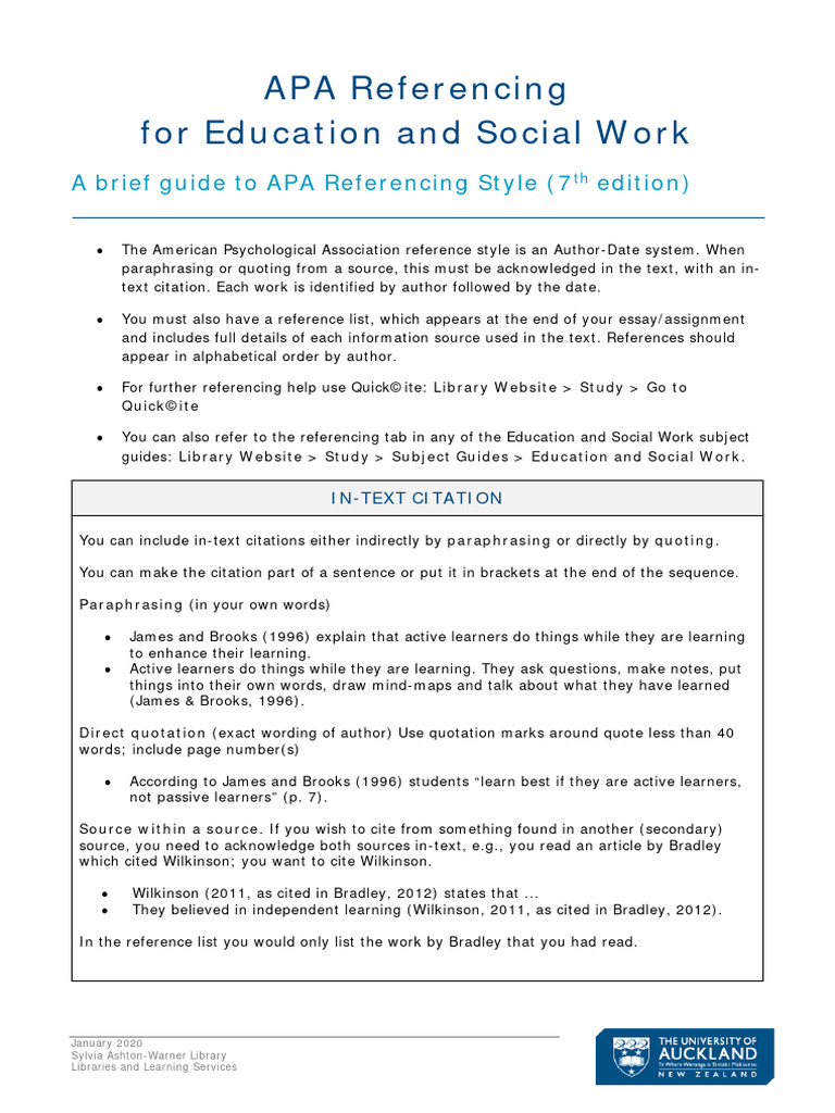 Handout APA 7th Referencing | PDF