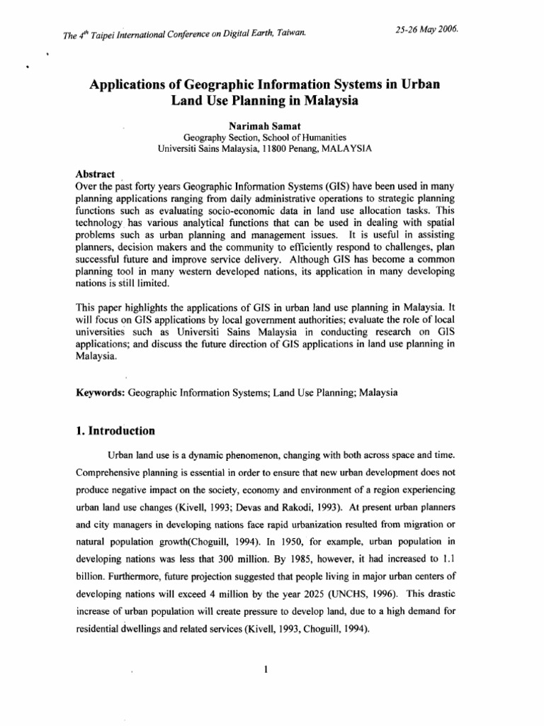 Application of Geographical Information Systems in Urban Land Use ...