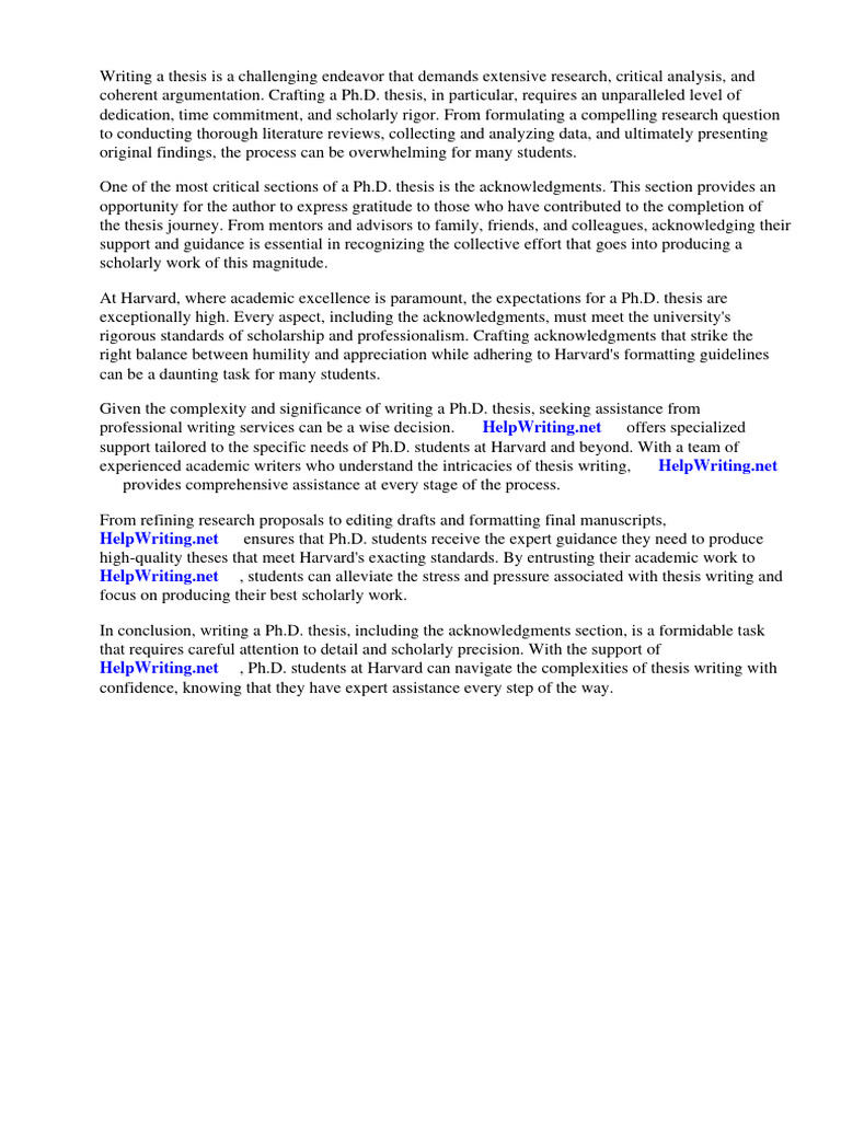 Acknowledgements PHD Thesis Harvard | Download Free PDF | Thesis ...