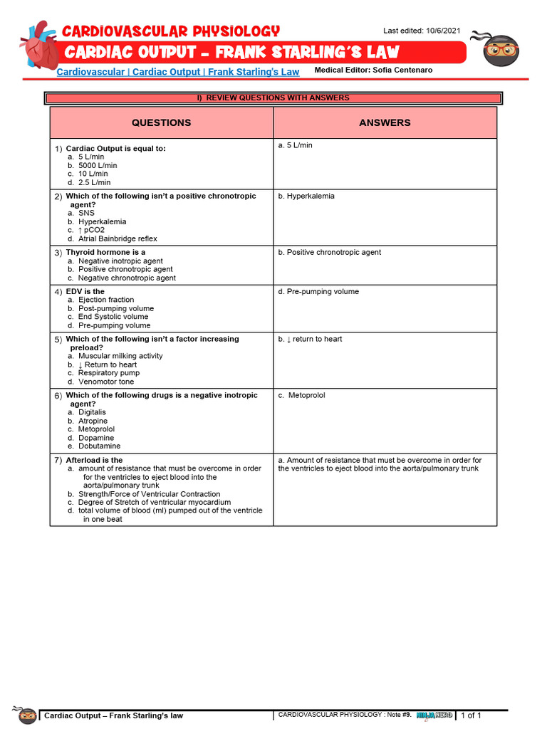 012 - Cardiovascular Physiology) Cardiac Output @centenaro Q - A | PDF 012 - Cardiovascular Physiology) Cardiac Output @centenaro Q - A | PDF
