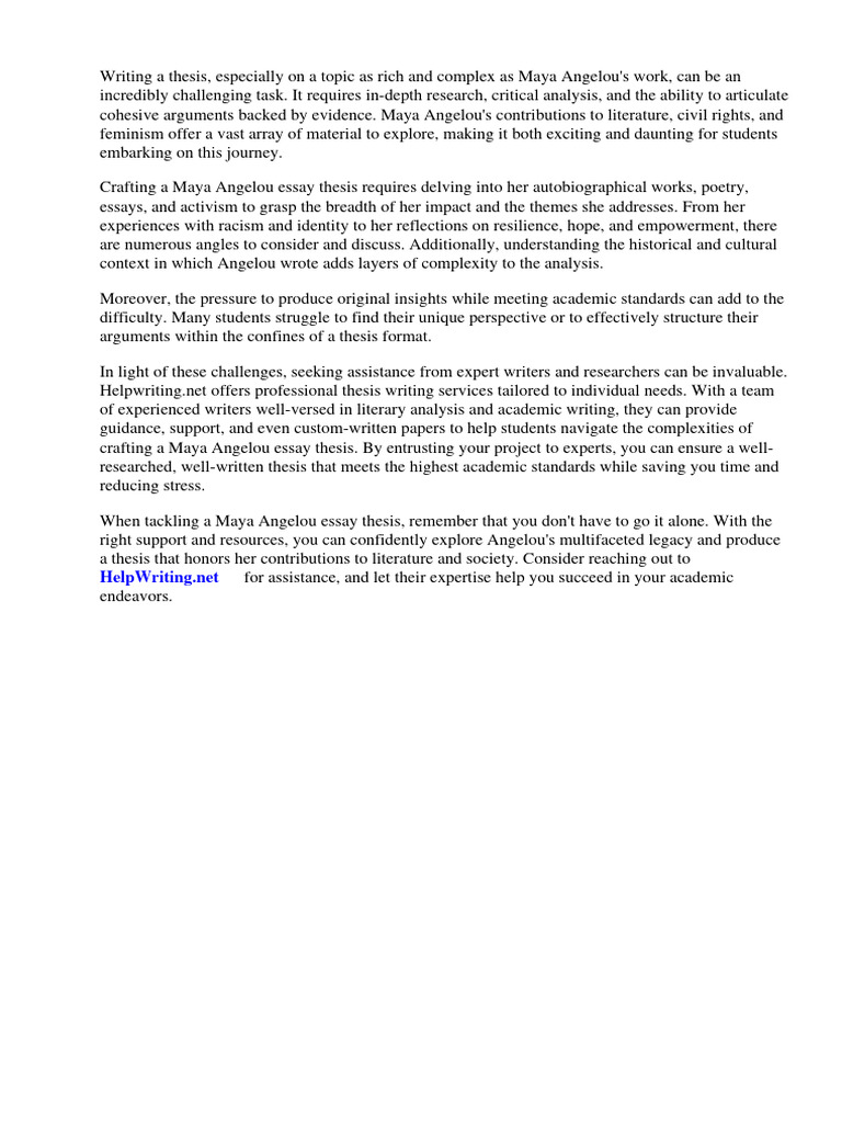 Maya Angelou Essay Thesis | PDF | Maya Angelou