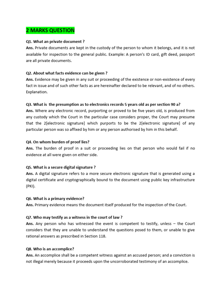 Evidence Question and Answer For Exam | PDF