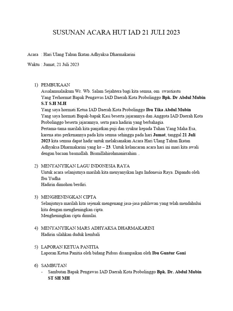Susunan Acara Hut Iad | PDF