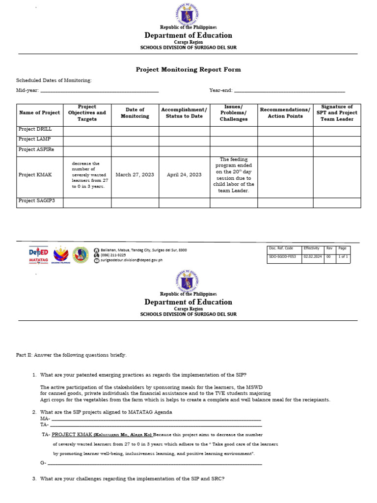 Final SIP Project Monitoring Report | PDF