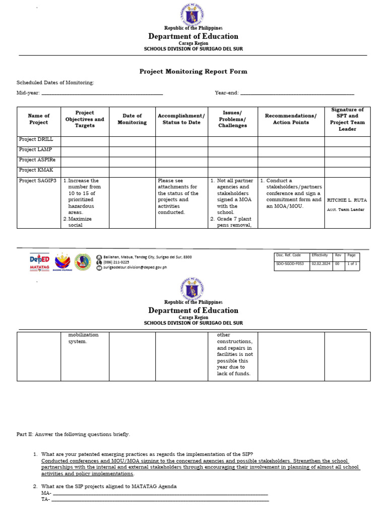 SIP Project Monitoring Report | Download Free PDF | Economies
