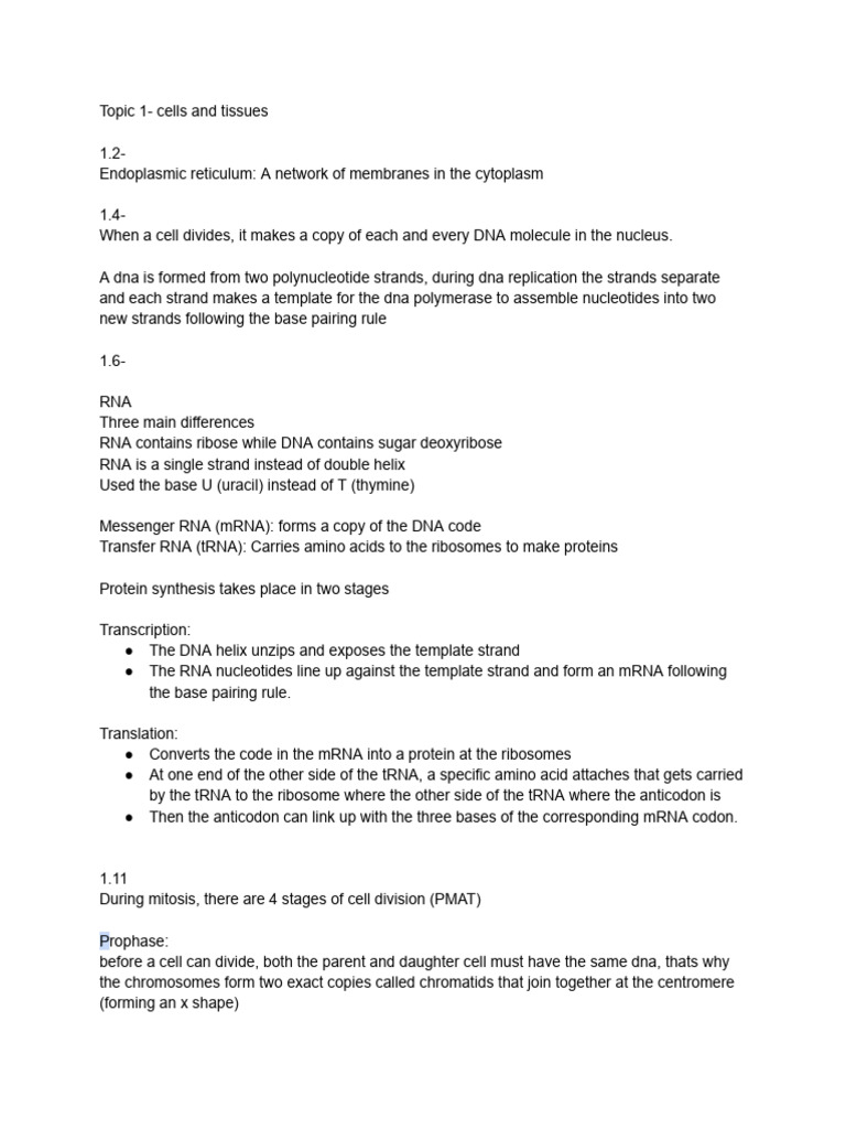 Human bio notes | PDF | Rna | Dna