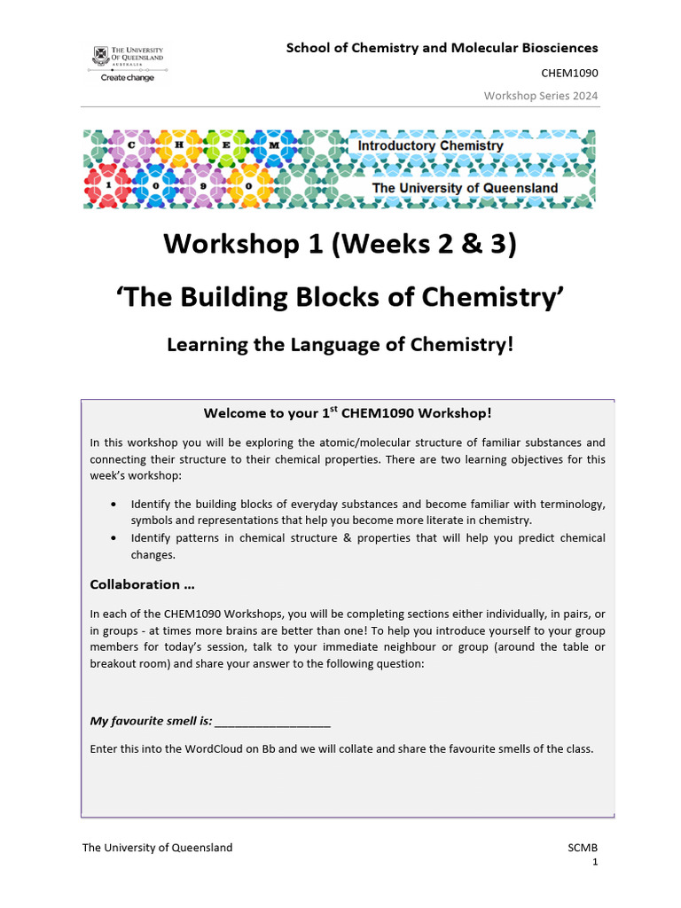 2024 Workshop 1 | PDF | Chemical Substances | Chemical Compounds